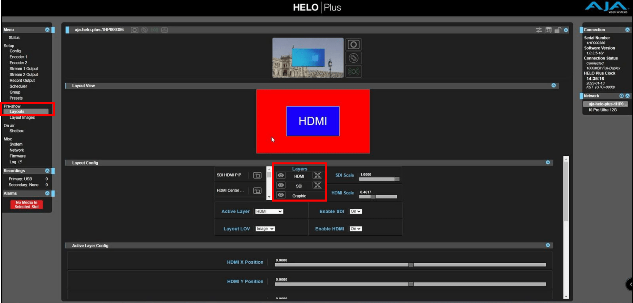 AJA HELO Plus – 기본 사용 가이드 (레이아웃 설정) – DVNEST