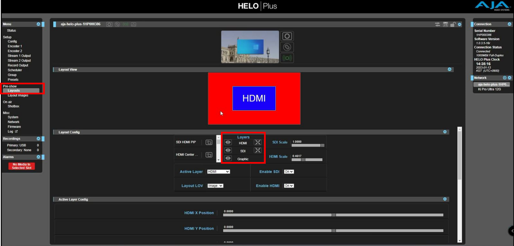 AJA HELO Plus – 기본 사용 가이드 (레이아웃 설정) – DVNEST