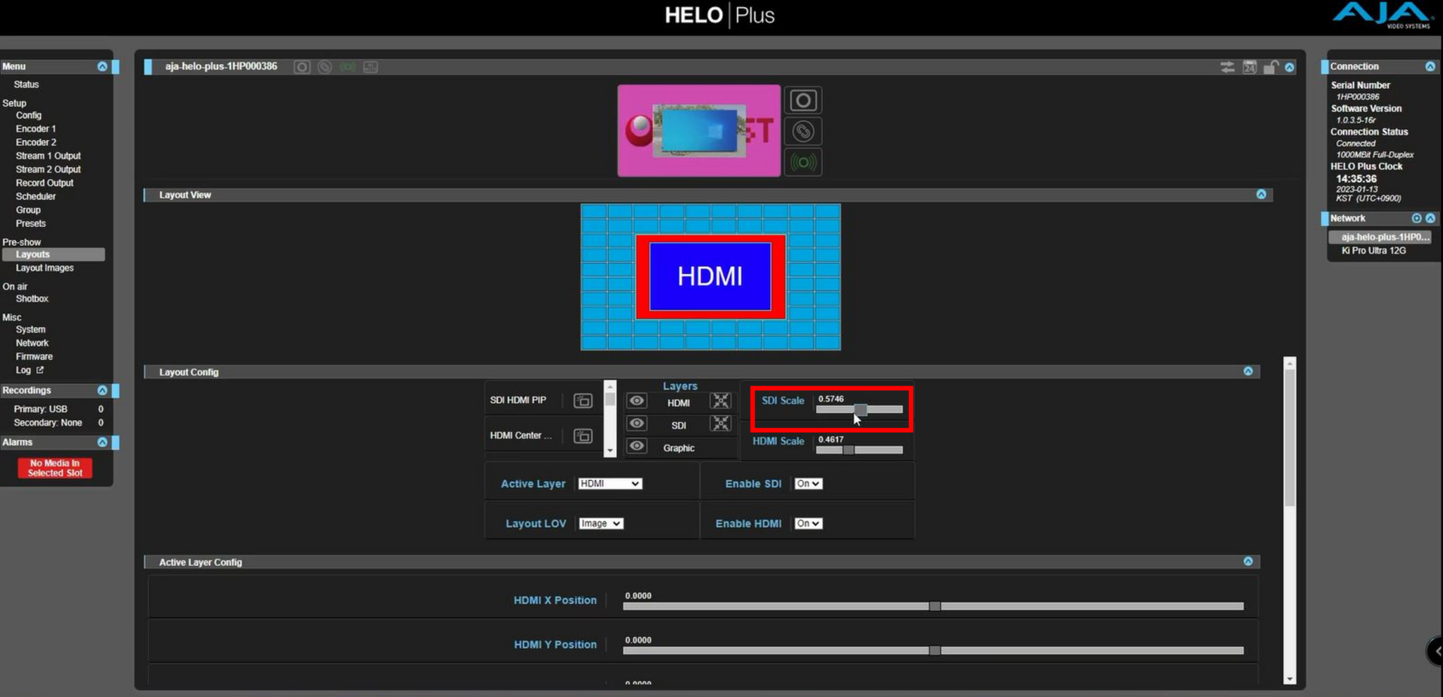 AJA HELO Plus – 기본 사용 가이드 (레이아웃 설정) – DVNEST